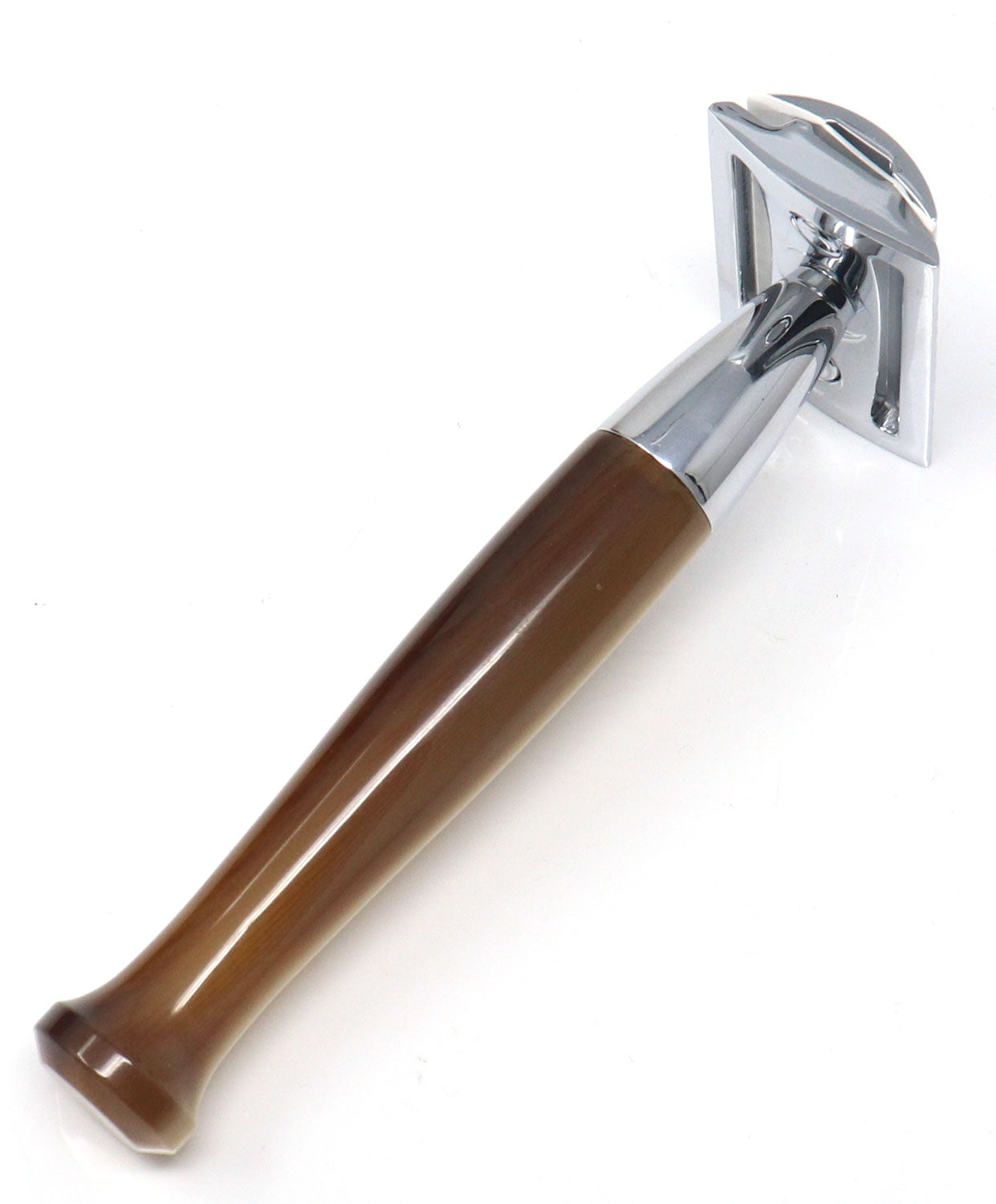 Edwin Jagger Double Edge Safety Razor, Imitation Light Horn, Chrome Pl ...